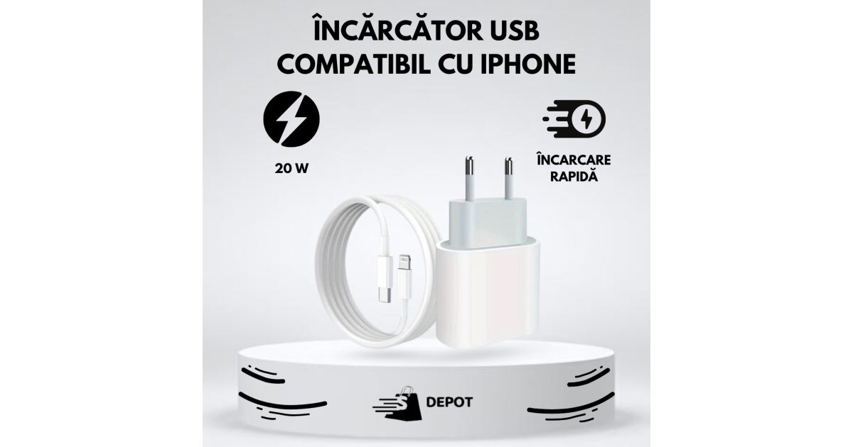 Incarcator S DEPOT®, compatibil cu iPhone 14/13/12/11/Pro/Pro Max/iPad ...