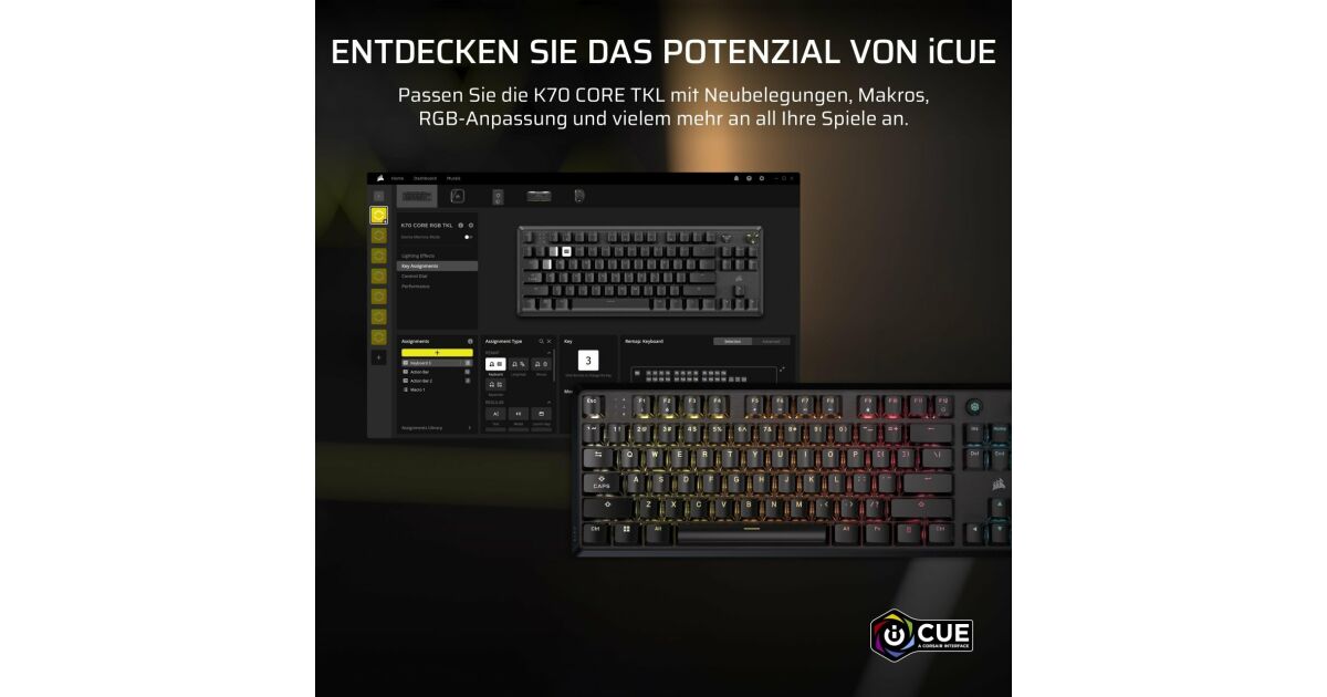 Tastatura mecanica de gaming CORSAIR K70 CORE TKL RGB Tenkeyless ...