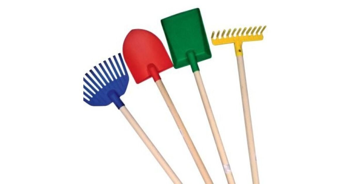Gyerek Kerti Szerszám Szett - 4 db (Ásó, Gereblye, Lapát, Lombseprű) - 60cm | Pepita.hu