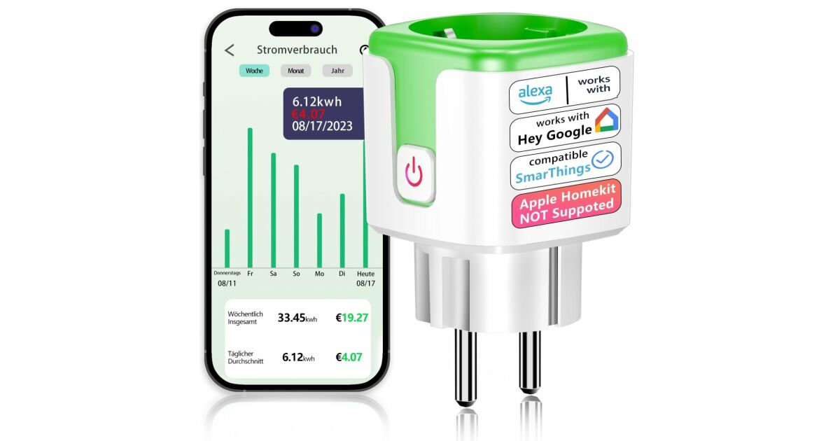 Priza de temporizare Wi-Fi SURFOU cu contor de putere, contor de ...