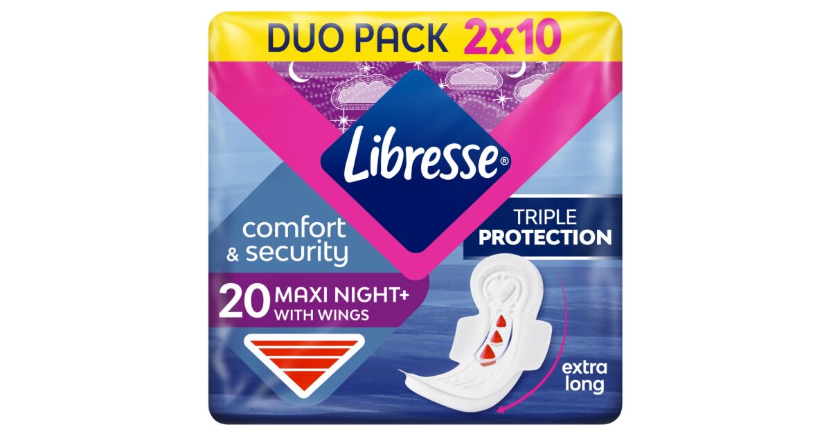 Libresse Maxi Night+ Comfort & Security éjszakai egészségügyi Betét 20db | Pepita.hu