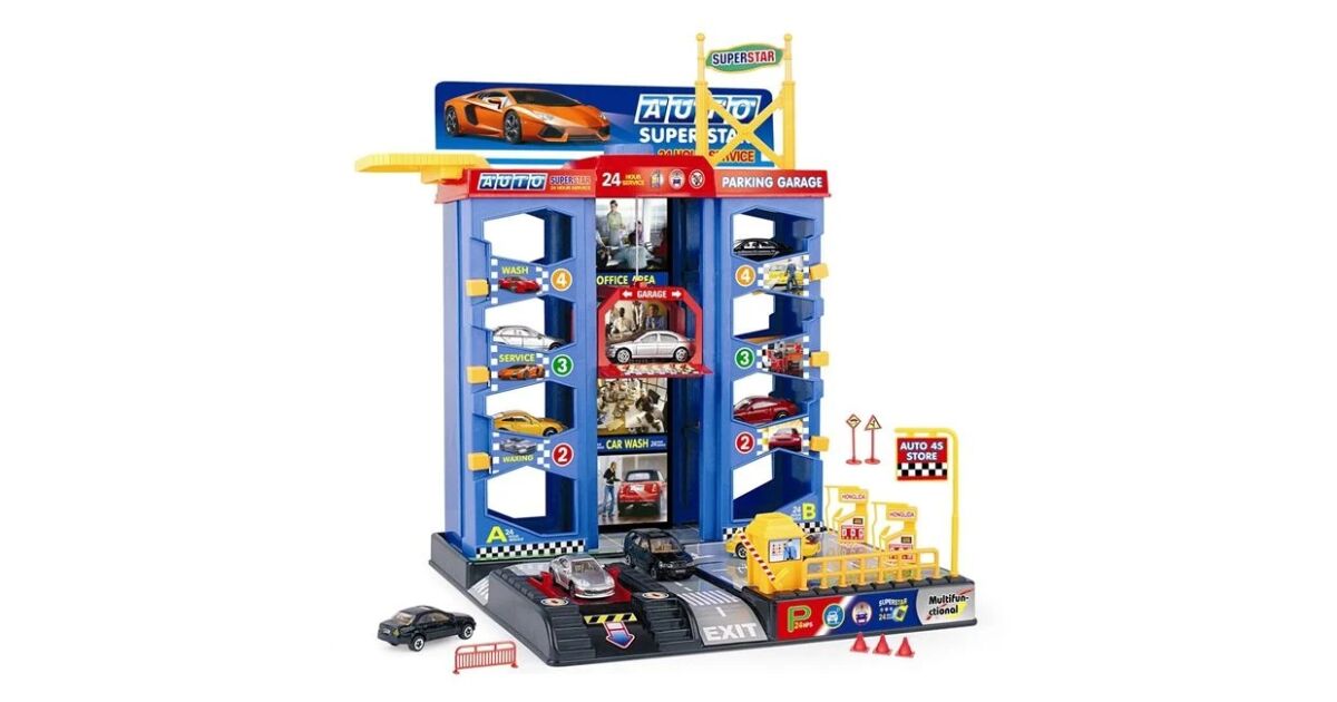 Set de joaca format din garaj si vehicule, cu 4 nivele si locuri pentru ...