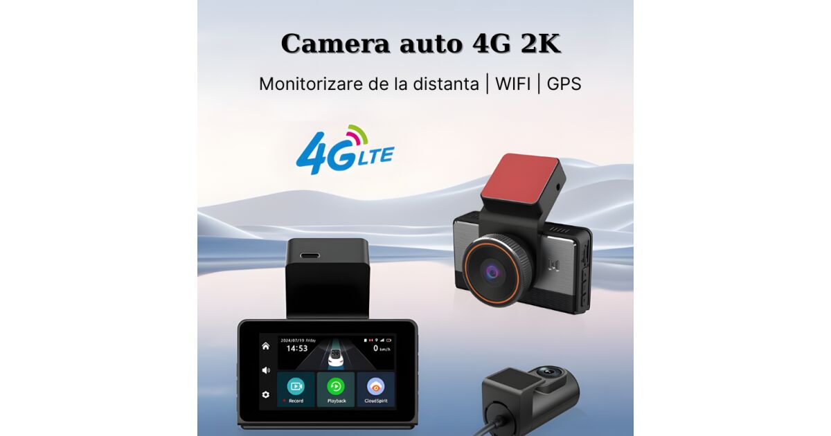 Camera auto MaGeCa P83, Conexiune 4G cartela SIM, Camera fata 2K ...
