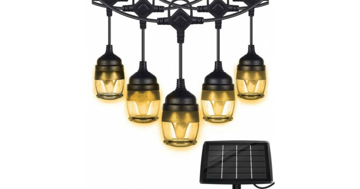 Kültéri napelemes LED égősor meleg fehér 8 fényprogram F12E | Pepita.hu