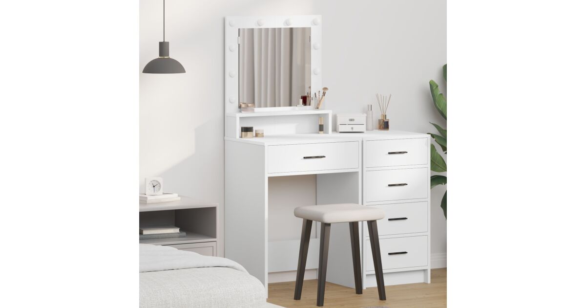 vidaXL Pipereasztal Fehér MDF 50 x 41 x 135 cm Tükör Pipereasztal ...