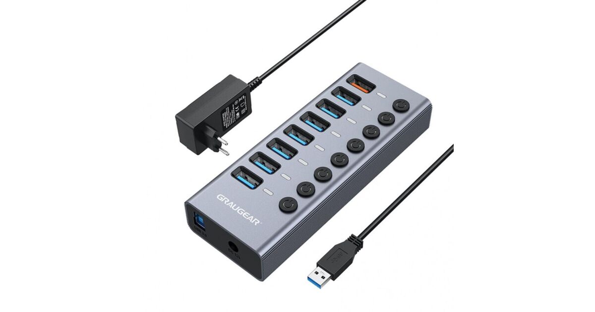 GRAUGEAR USB-HUB 7x USB 3.0 Ports + 1 USB Schnelllader retail (G-HUB71 ...