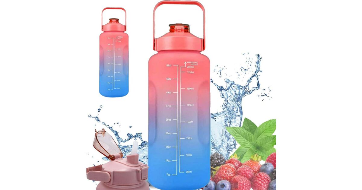 Motivációs palack vizes palack 2000ml 2l szívószálas fogantyús ...