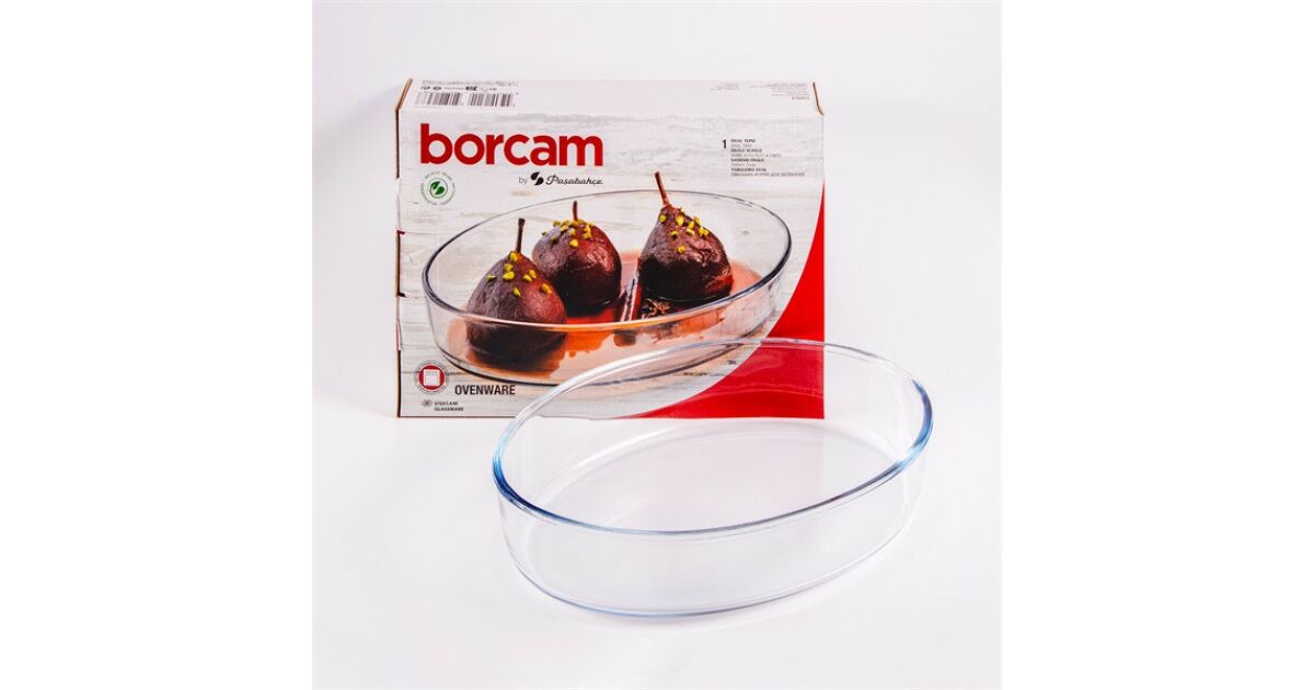 Borcan oval din sticlă termorezistent BORCAM 2.360ml, 306*216*60mm ...