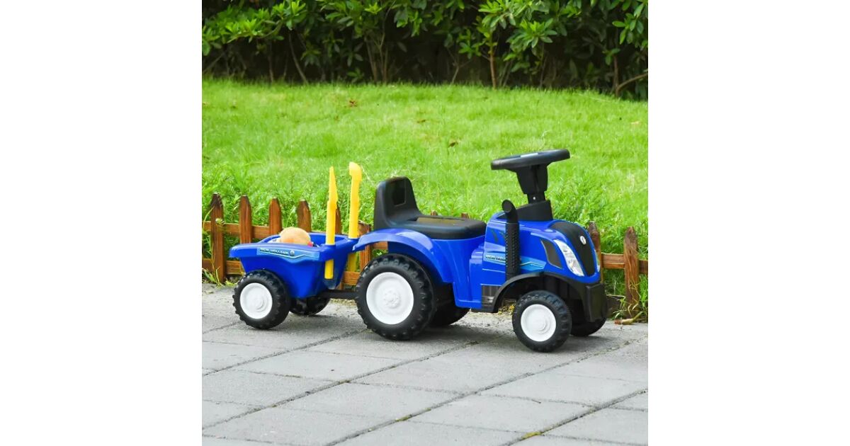 Kék New Holland lábbal hajtós traktor utánfutóval, hangos kormánnyal ...