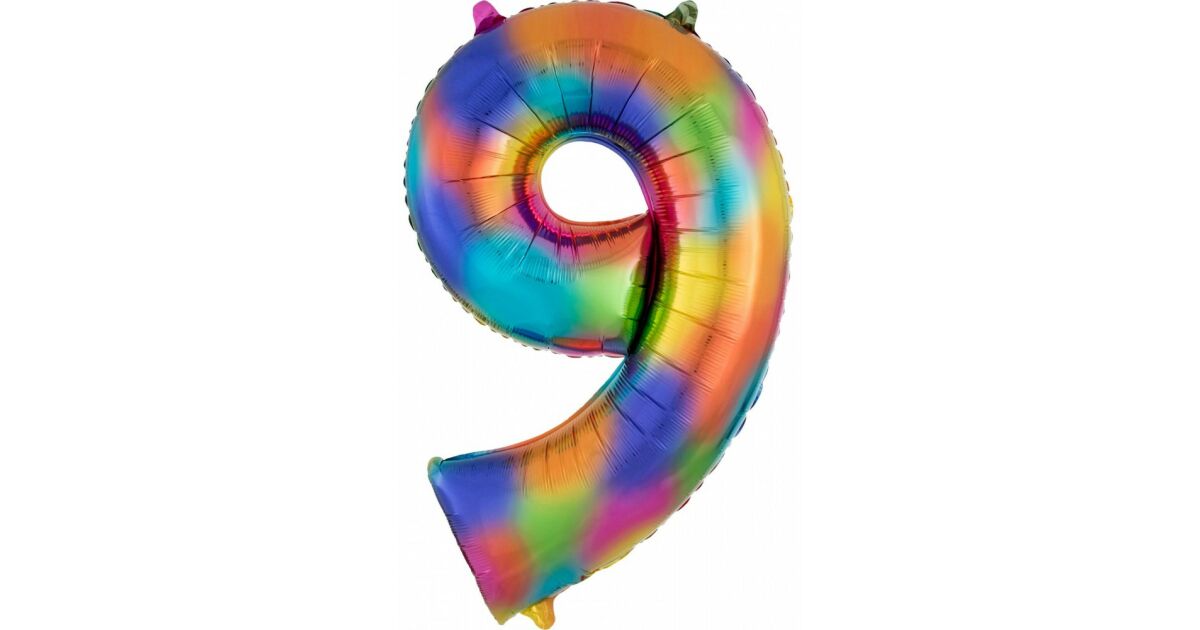 Színes Rainbow óriás szám fólia lufi 9-es 86x55 cm | Pepita.hu