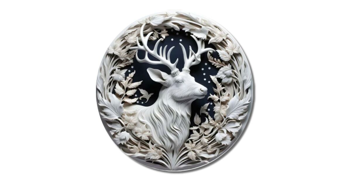 Nyomtatott fa tábla koszorú közép - Fehér szarvas 11,8cm | Pepita.hu