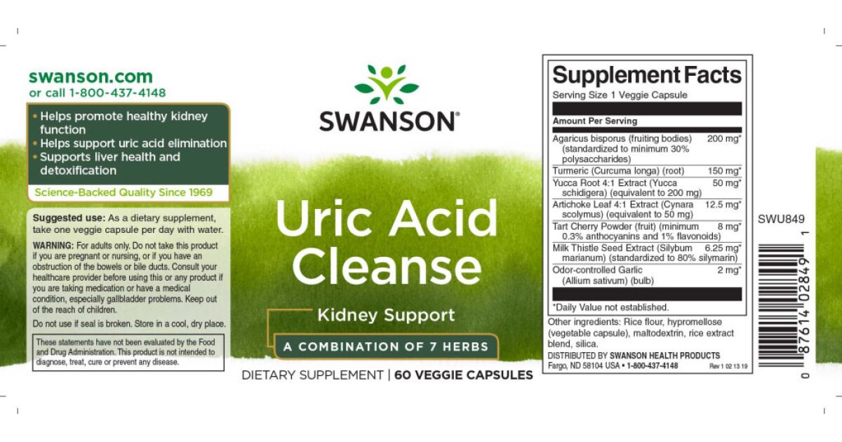 Swanson Uric Acid Cleanse 60 kapszula Húgysav tisztító 7 gyógynövény ...