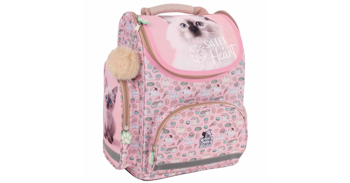 Cleo and Frank ergonómikus iskolatáska 37x27x16cm, CF45, cicás, fehér ...