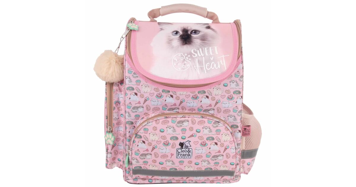 Cleo and Frank ergonómikus iskolatáska 37x27x16cm, CF45, cicás, fehér ...