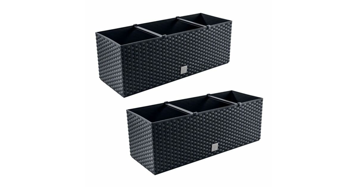 Set aus 2 dekorativen Pflanzkübeln, Bewässerungssystem, Rattanimitat ...