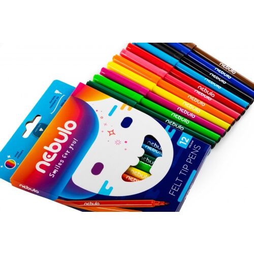 Set de 12 pixuri colorate cu vârf de fetru pe bază de apă Nebulo ...