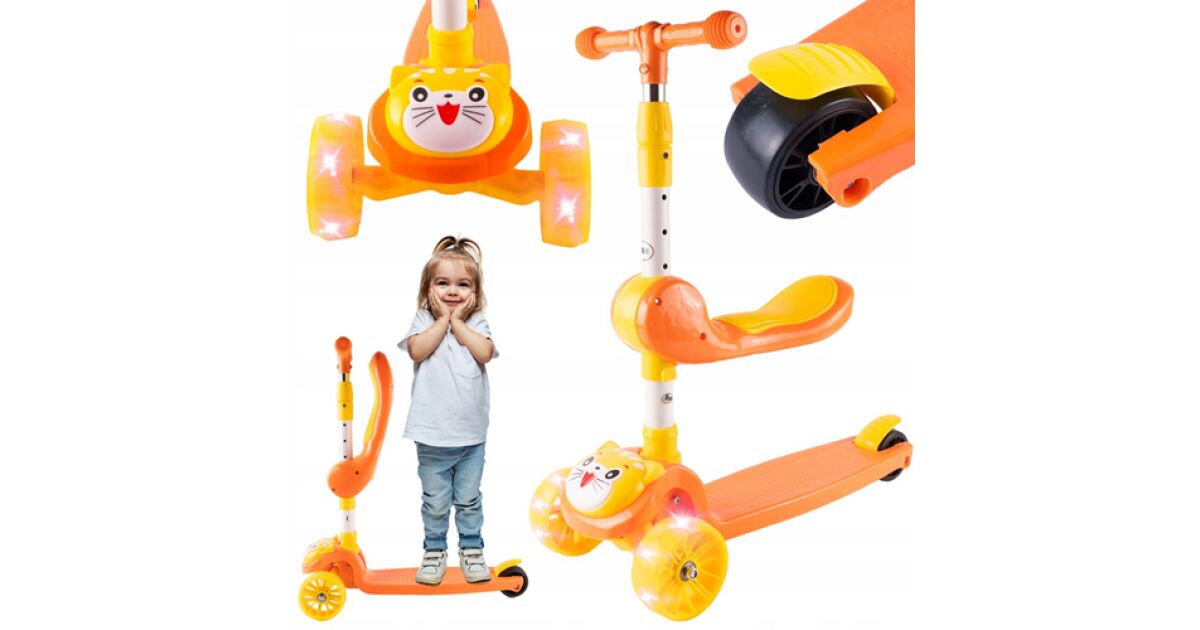 Világító LED-es 3 kerekes Álló-ülő roller, gyerekeknek, narancssárga ...