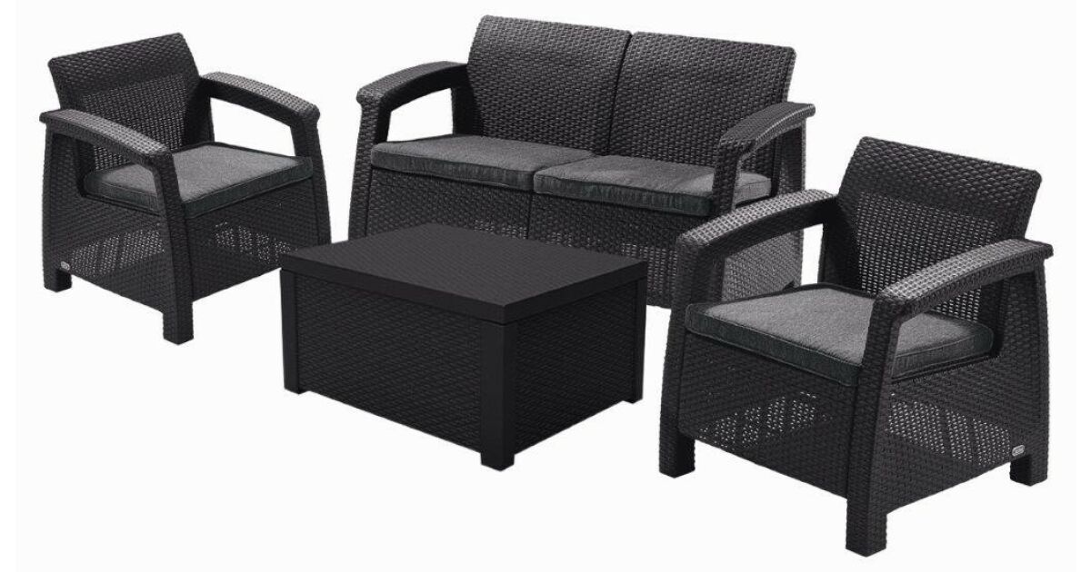 Keter Corfu box set kerti bútor kétszemélyes kanapé + két fotel ...