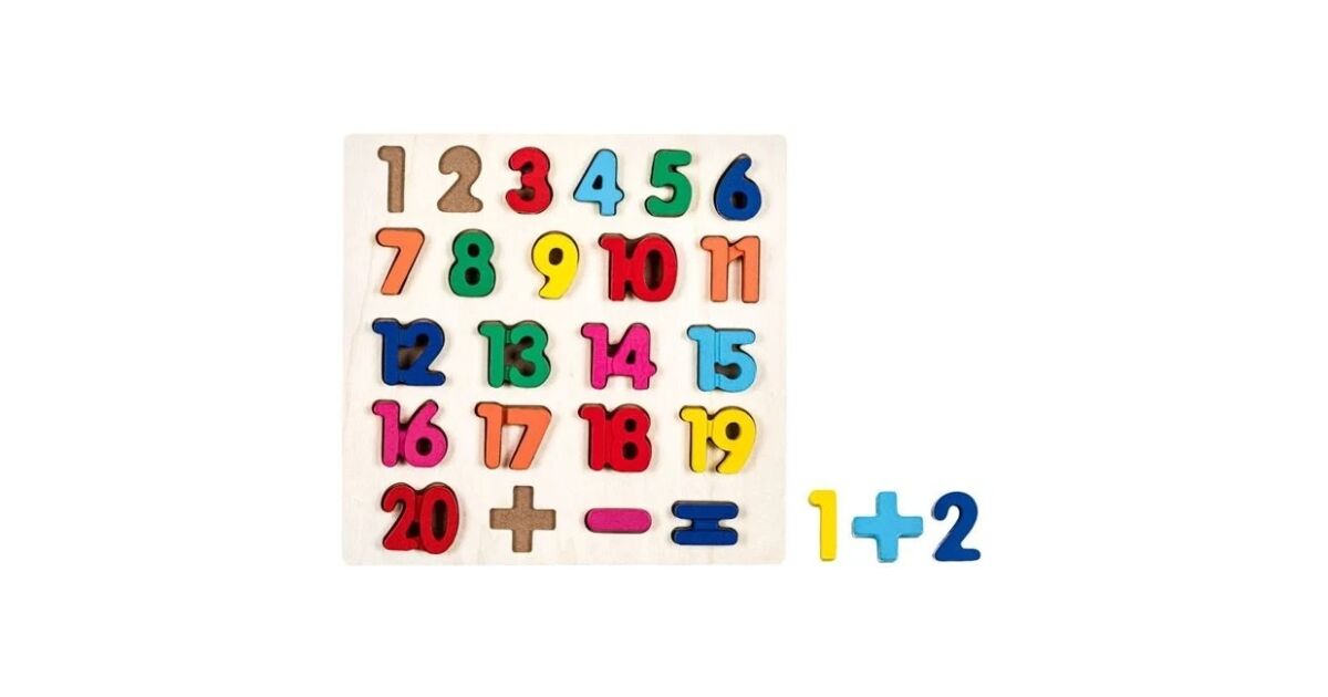 Drevené puzzle, čísla a matematické symboly, 23 dielikov, 28×27,5 cm ...