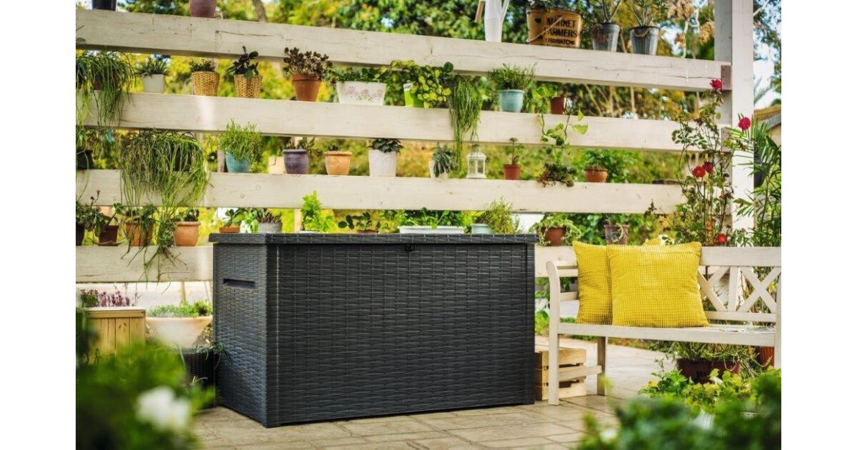 Keter Java 850 L rattan kerti box, grafit | Pepita.hu