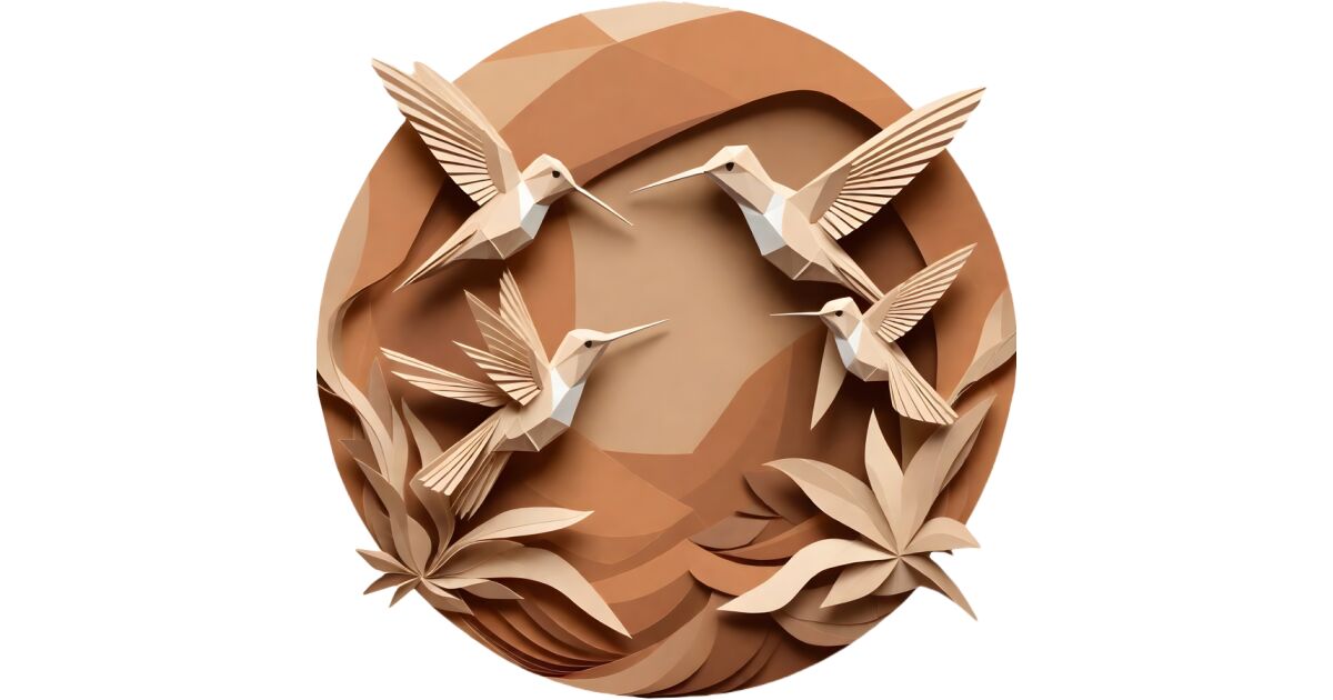 Öntapadós kör alakú poszter tapéta, kolibri, madarak, origami stílus ...