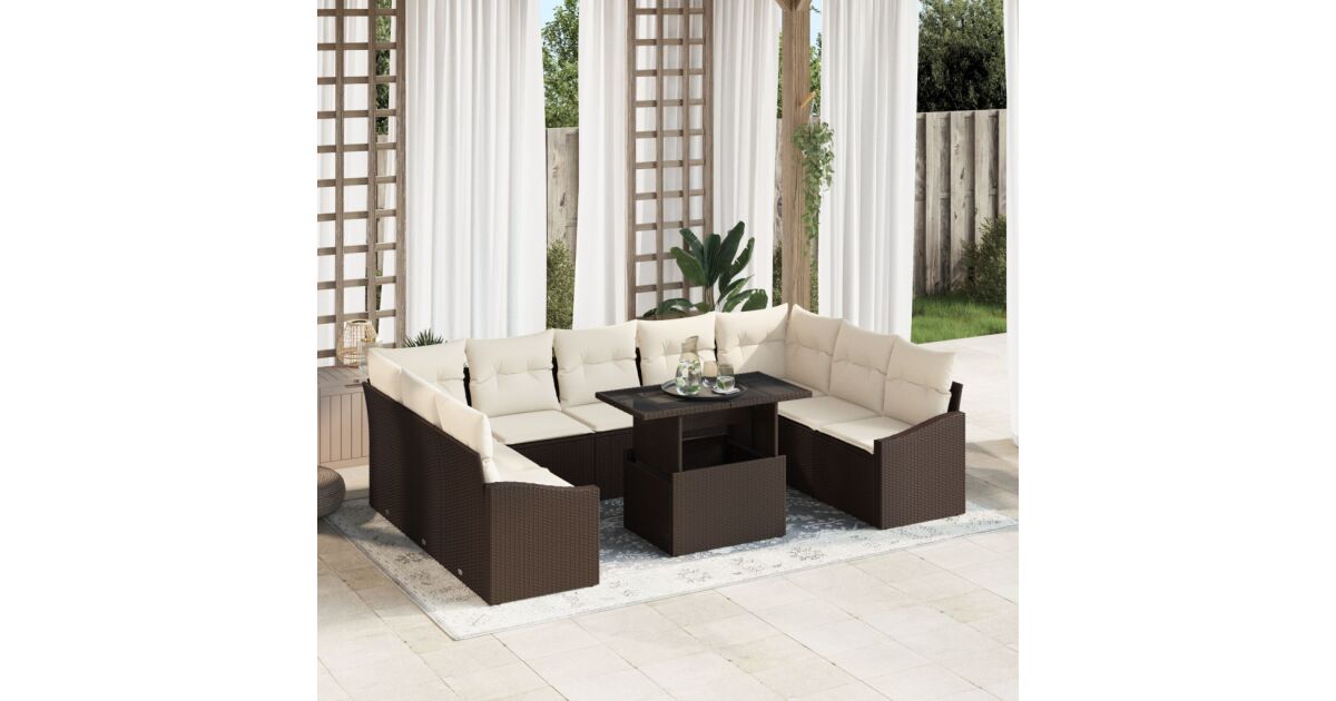 Kerti Kanapé Szett 10 darab Barna és Krém Rattan és Poliészter | Pepita.hu