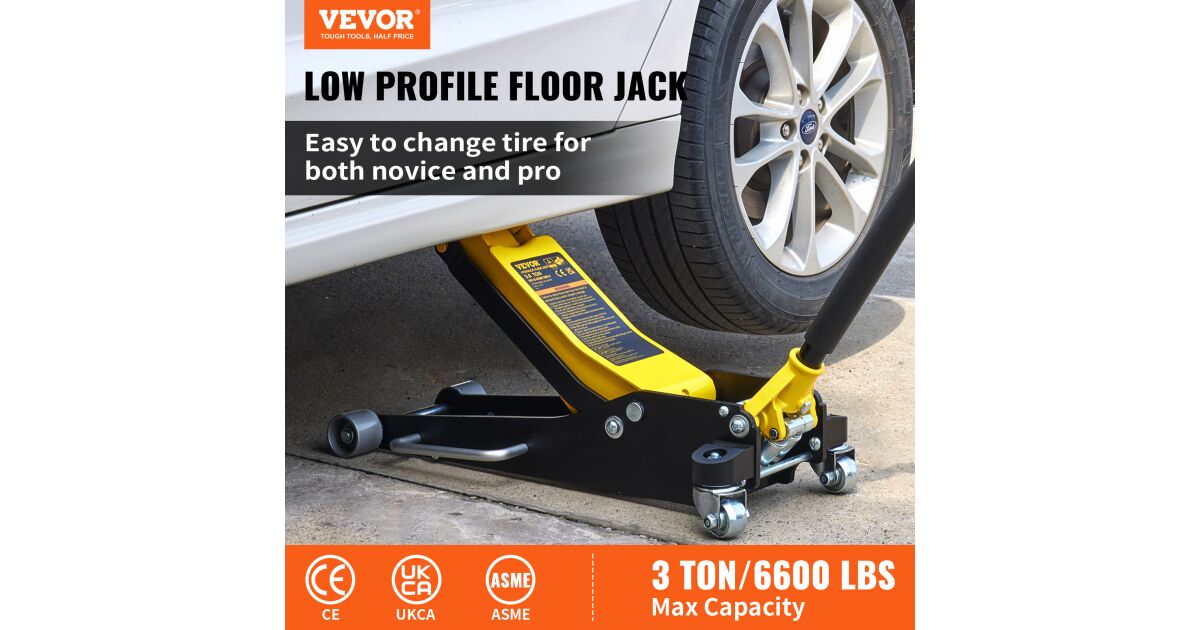 Low Profile Floor Jack, 6600 lbs Capacity, Hydraulic Dual Pump, Compact ...