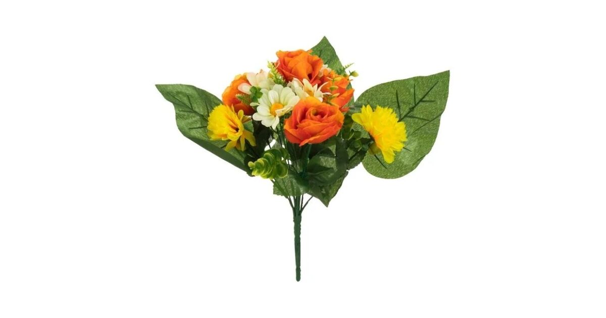 Umelá dekoratívna kytica zo sedmokrások a ruží, 35 cm, žltá/oranžová ...