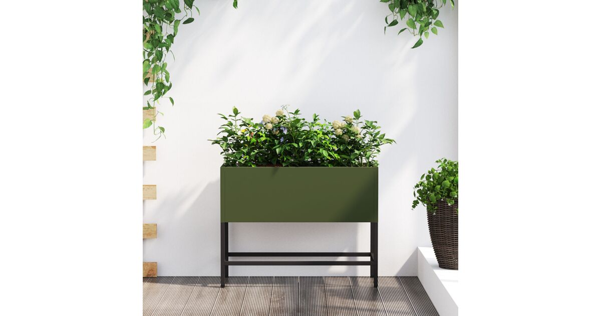 Emelt Kerti Ágyás 60x26x45 cm Olívazöld Acél | Pepita.hu