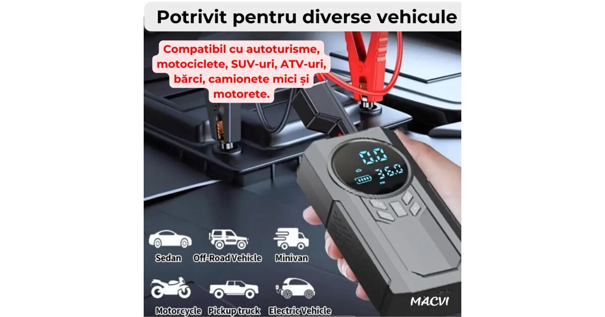 Macvi® 4 az 1-ben felfújható pumpa autógumikhoz, hordozható elektromos ...