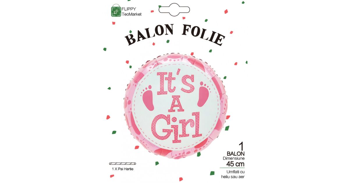 Balon din Folie Metalizata, Flippy, Figurina Rotunda, Model It's a Girl ...