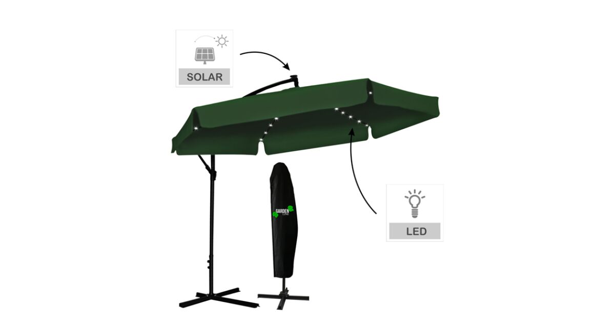 Umbrelă suspendată GardenLine Banana cu iluminare LED cu încărcare ...