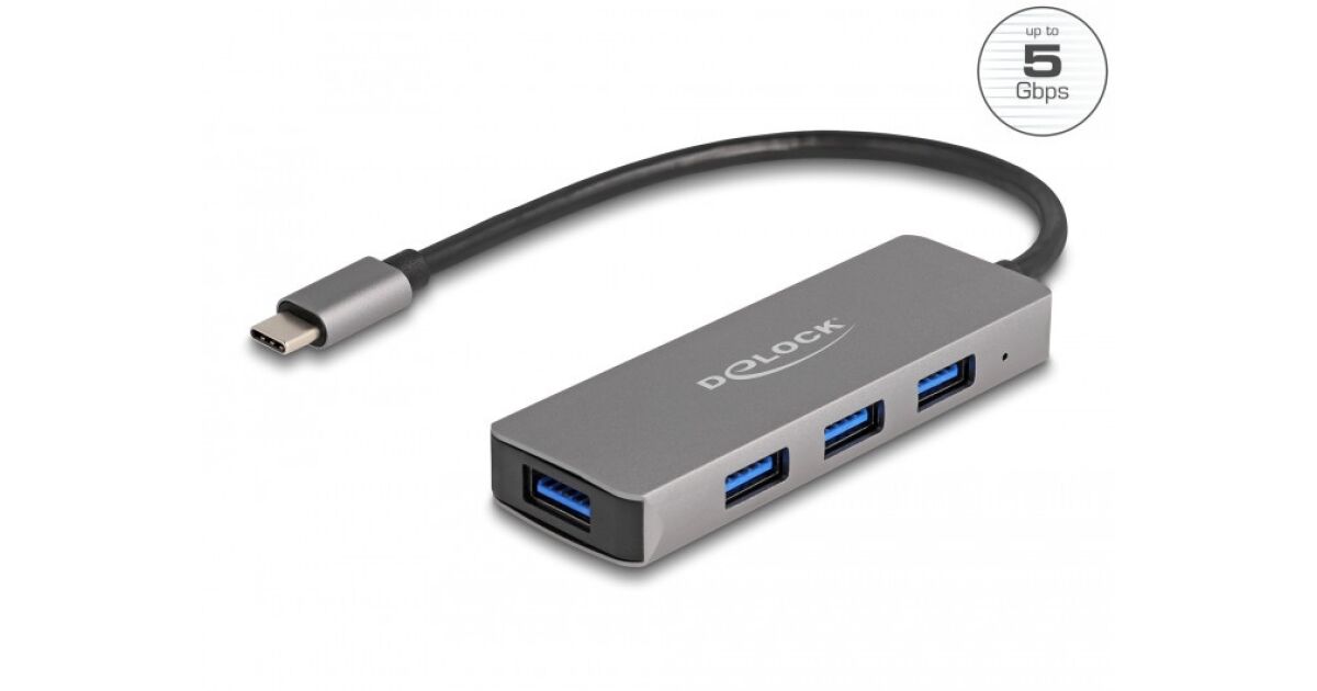 Delock 4 portos USB 3.2 Gen 1 hub USB Type-C csatlakozóval USB Type-A ...