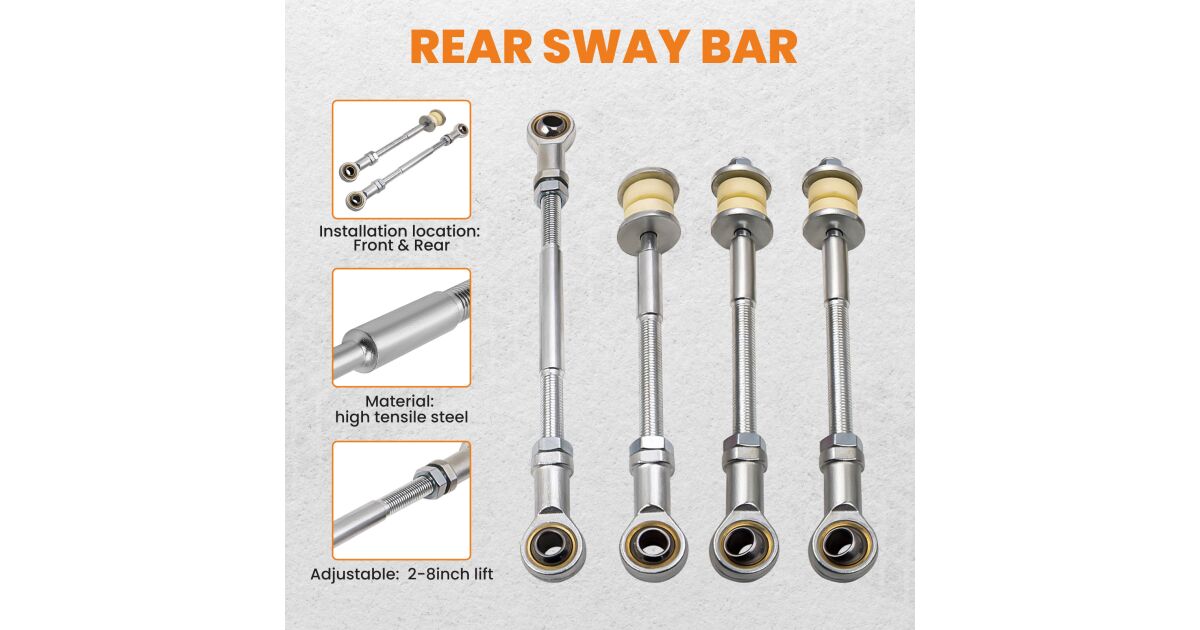 Sway Bar Extension Kit, Front and Rear, 2-8 Lift Compatibility, | Pepita.hu