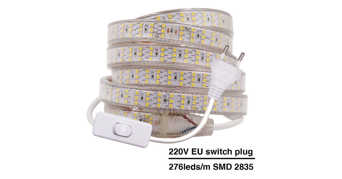 LED -szalag, három sor, szuper fényes, Melegfehér, EU dugó 220V, 15 ...