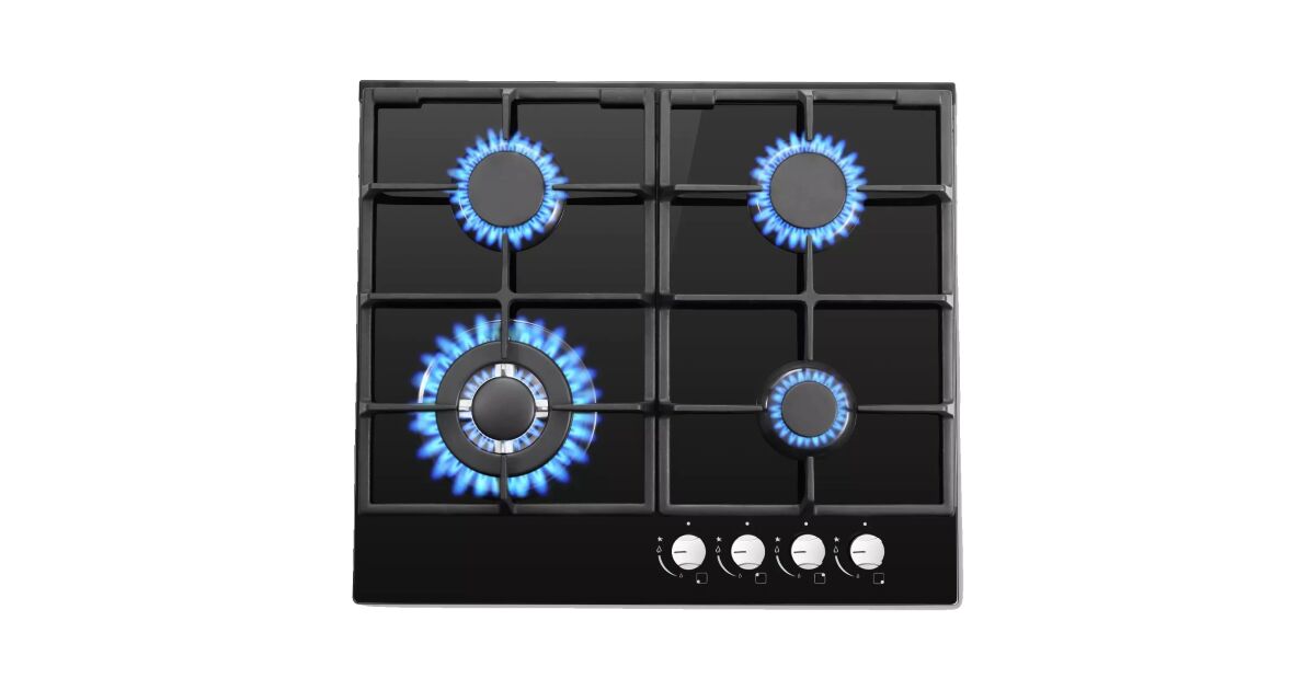 TopStrong 4-Burner Gas Hob, Powerful Wok Burner, Easy to Clean Ceramic ...