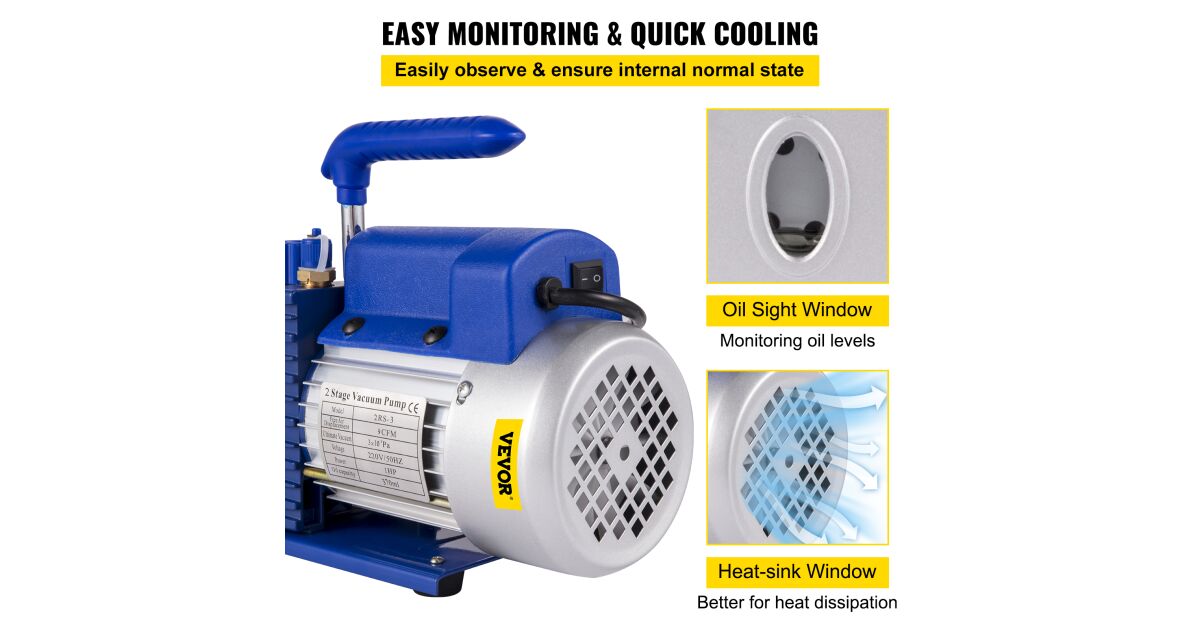 Air Conditioning Vacuum Pump, 9CFM Flow Rate, 1HP Motor, Deep Vacuum ...