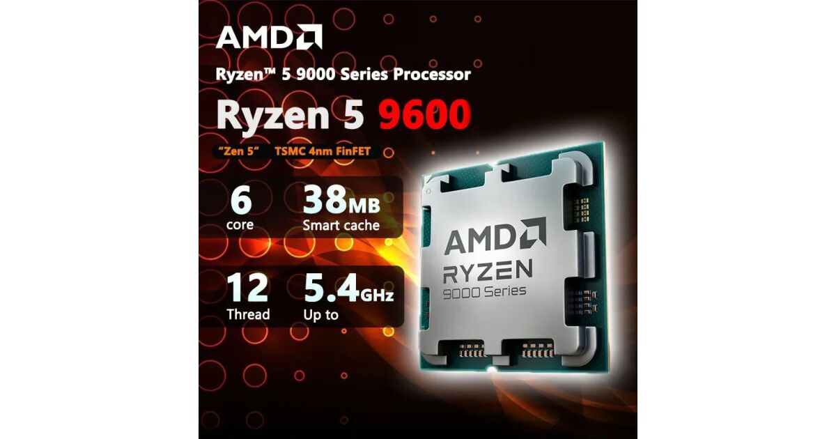 AMD Ryzen 5 9600 CPU, 6 mag, 12 szál, 5,4 GHz Max Boost, | Pepita.hu