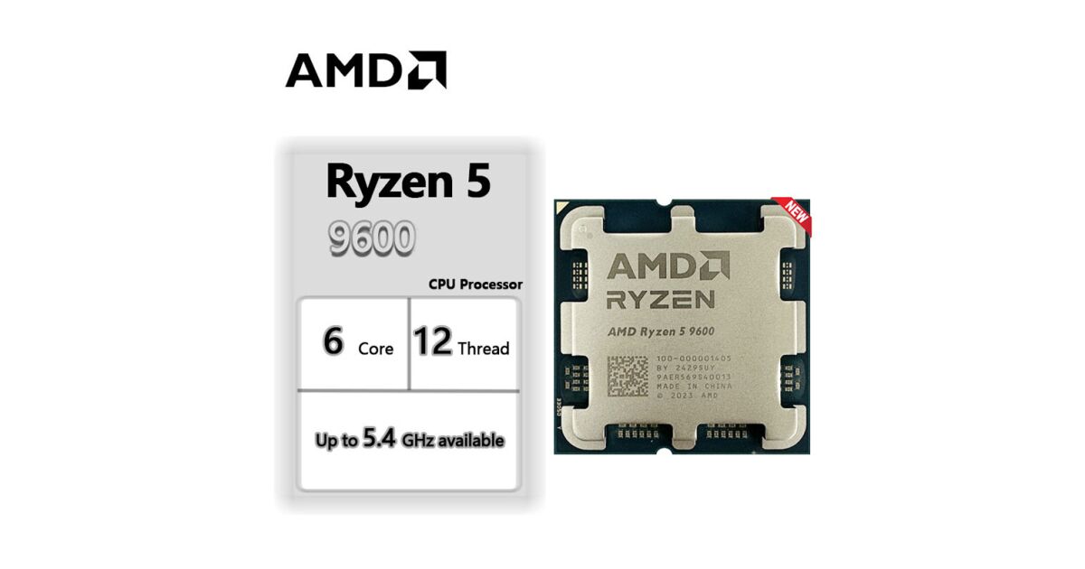 AMD Ryzen 5 9600 CPU, 6 mag, 12 szál, 5,4 GHz Max Boost, | Pepita.hu