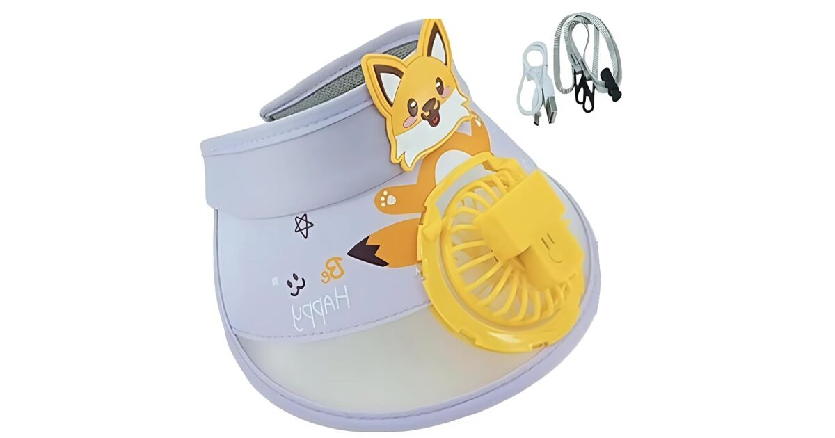 Rókás lila színű gyermek napvédő sapka beépített 3 sebességes ...