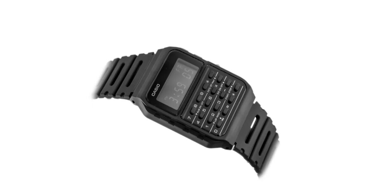 Casio CA-53WF-1B męski cyfrowy zegarek kalkulator, czarny plastik, WR30 ...