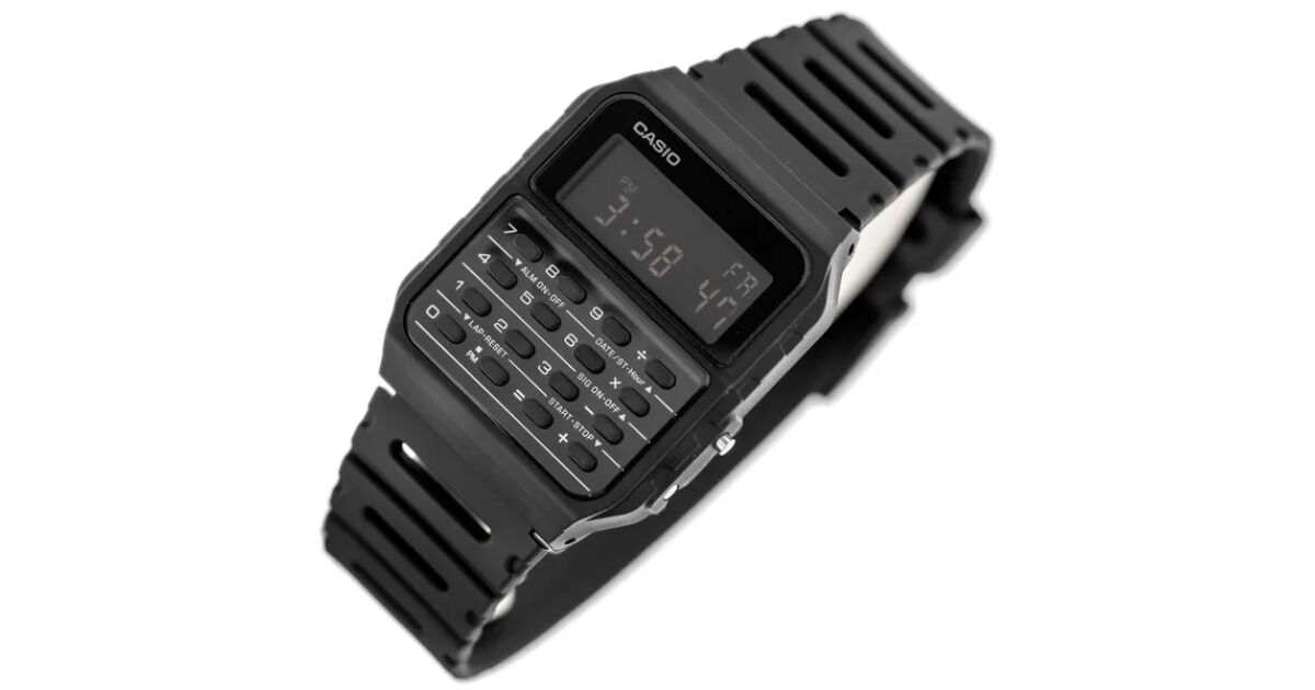 Casio CA-53WF-1B męski cyfrowy zegarek kalkulator, czarny plastik, WR30 ...