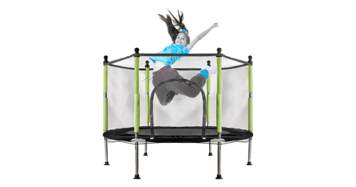 Gyerek kerti és beltéri trambulin 140 cm hálóval, labdákkal, 150 kg ...