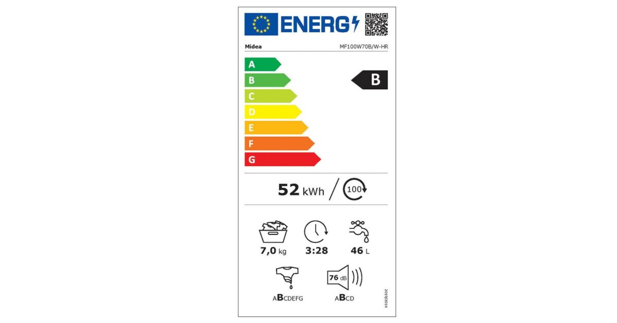 Midea MF100W70B/W-HR Front-Loading Washing Machine, 7 Kg, 1400 rpm 5 ...