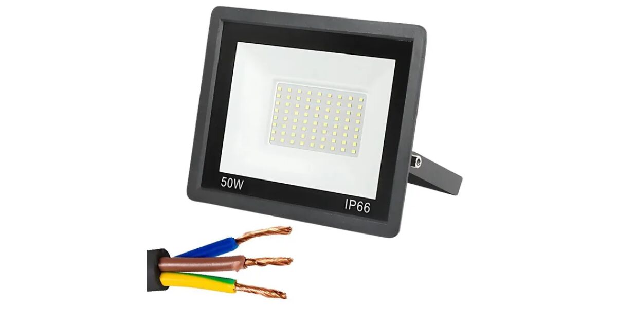 LED reflektor 50 W, 6000 K hideg fehér fény, IP66, fekete, kültéri ...