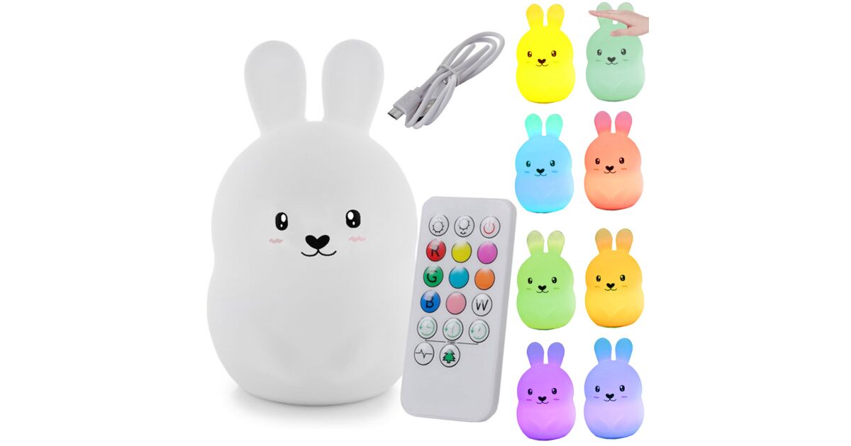 Szilikonos LED éjjeli lámpa gyerekeknek, nyuszi forma, RGB színek ...