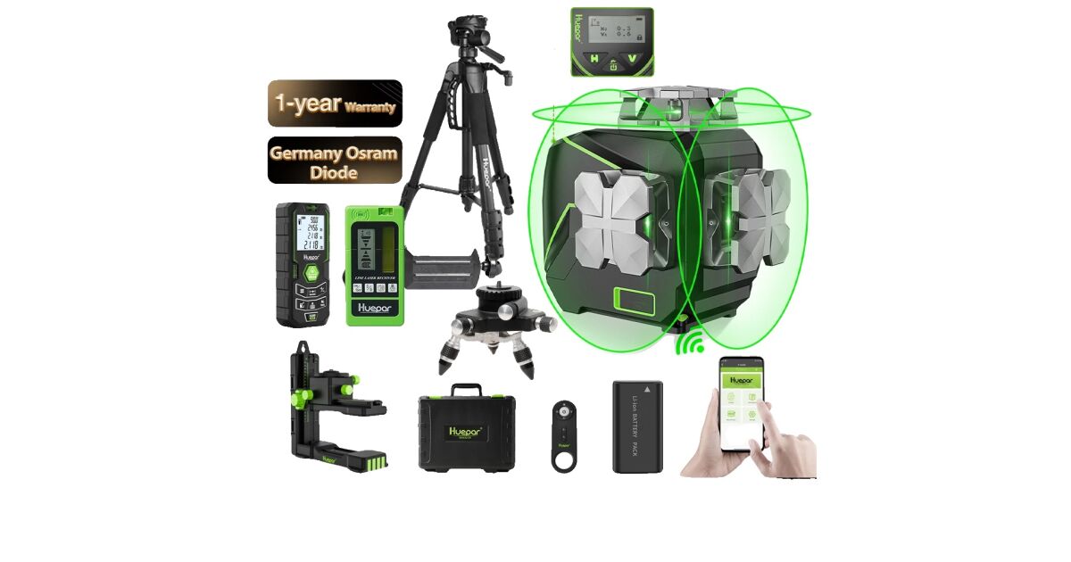 Zöld lézerszint Bluetooth, 3D keresztvonal, 12 vonal, Set-5 fő fotó ...