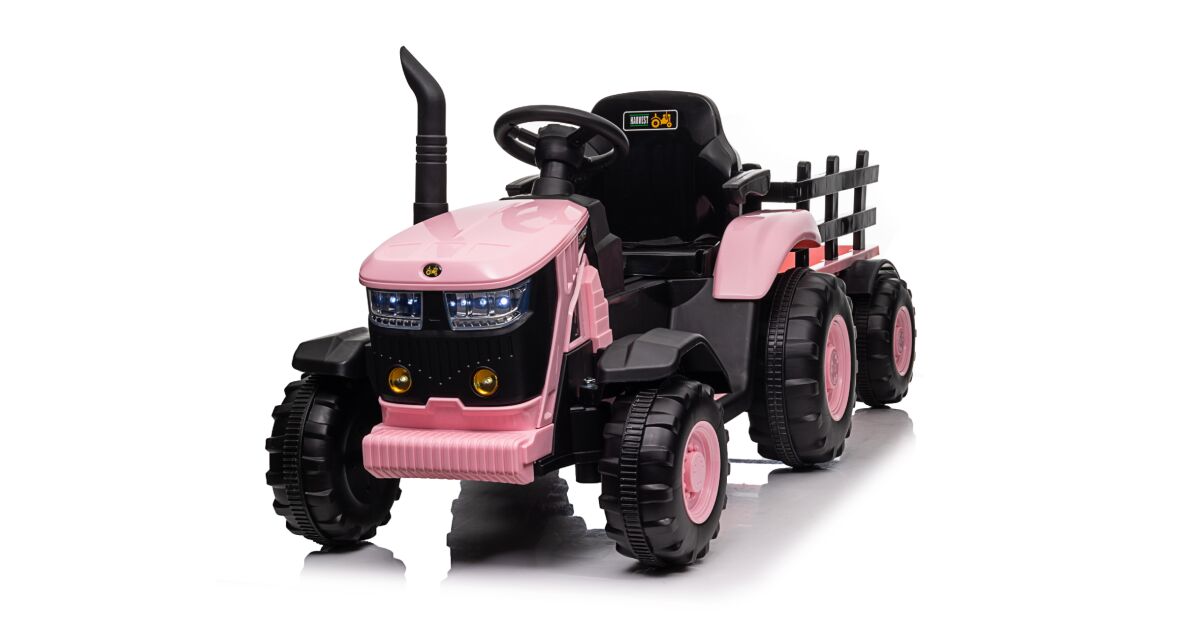 Gyerek elektromos traktor utánfutóval 12V 7Ah rózsaszín | Pepita.hu