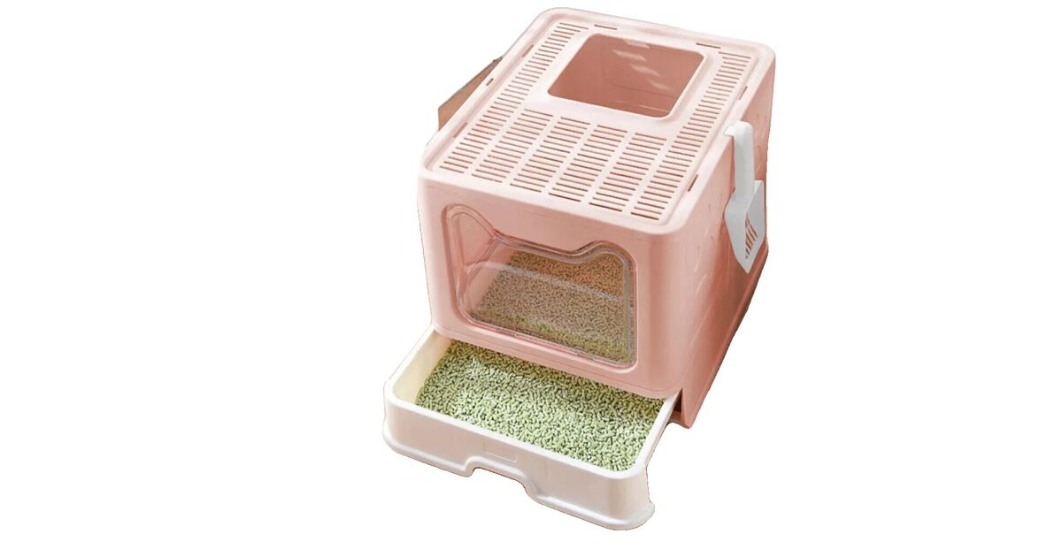 Nagy rózsaszín macska alom doboz, könnyű tisztítófiók, felső bejárati ...