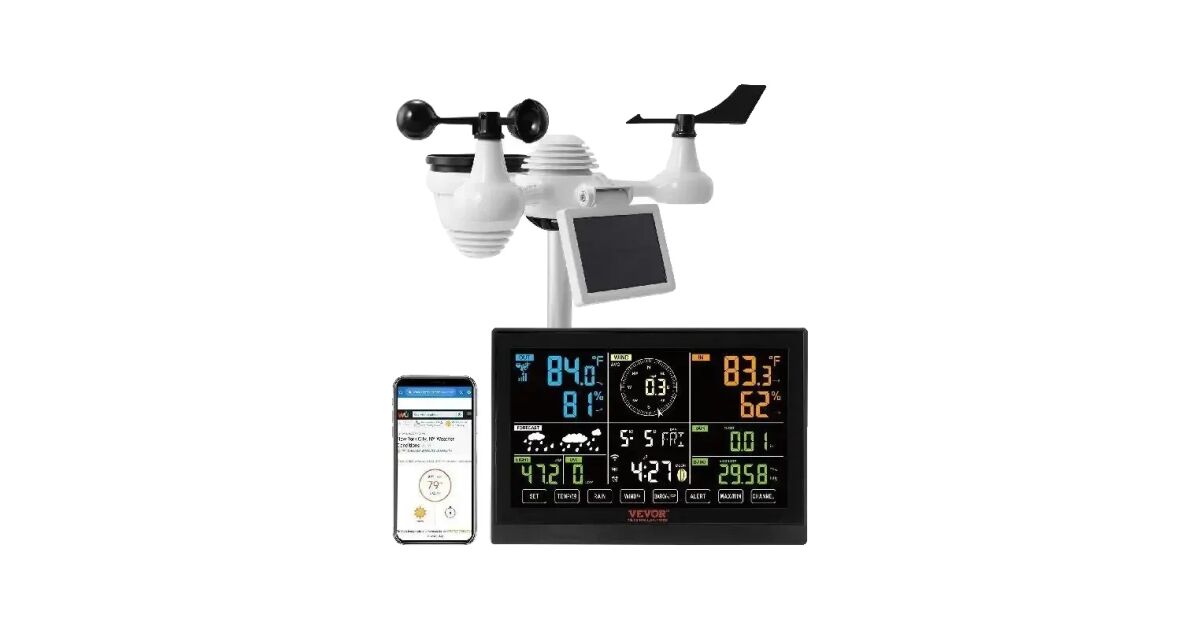 Wi-Fi Weather Station, 7-in-1 Sensor, 150m Transmission Distance, 7.5 ...